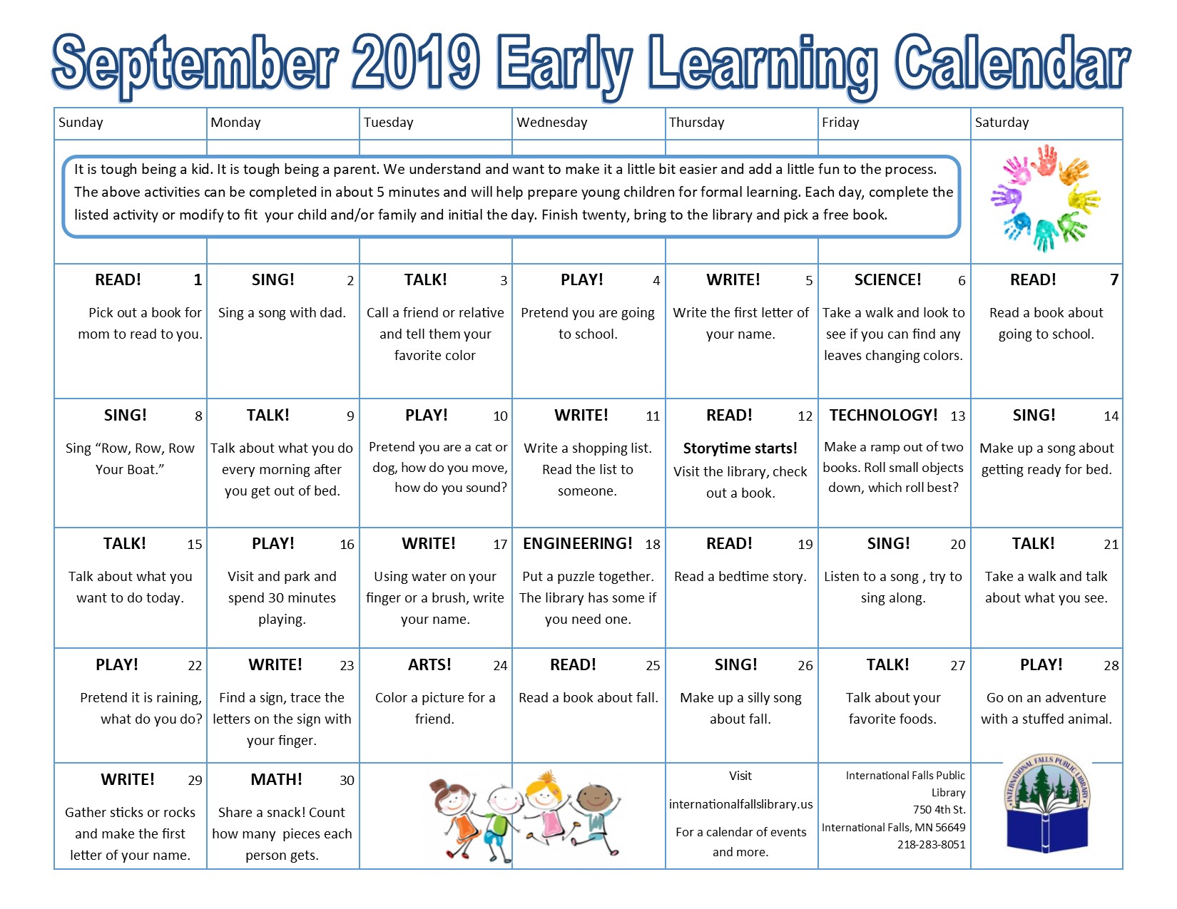 sept19 learning calendar – International Falls Public Library
